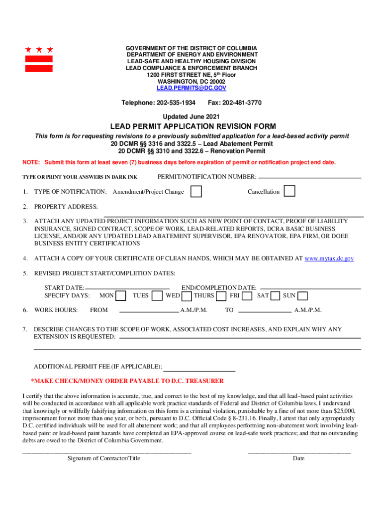 Fillable Online LEAD PERMIT APPLICATION REVISION FORM Fax Email Print ...