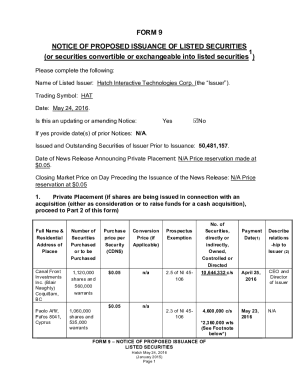 Fillable Online FORM 9. NOTICE OF PROPOSED ISSUANCE OF ... - DocPlayer ...