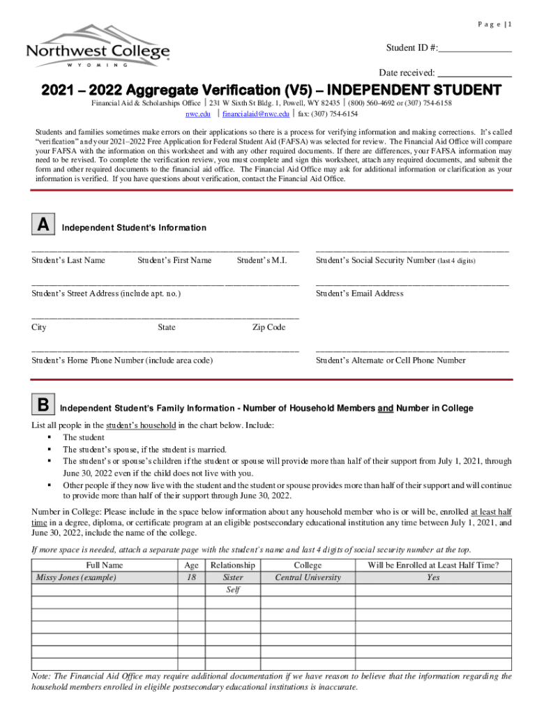 Fillable Online Aggregate Verification (V5) INDEPENDENT STUDENT Fax Email Print - pdfFiller