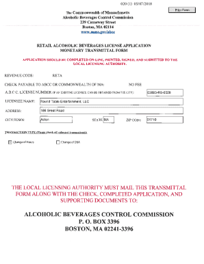 Fillable Online CHECK PAYABLE TO ABCC OR COMMONWEALTH OF MA: Fax Email ...