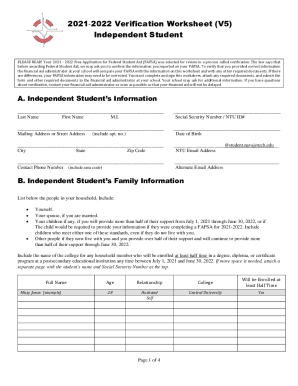 Fillable Online 2021 2022 Verification Worksheet (V5) Independent Student Fax Email Print ...