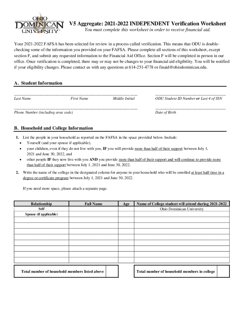 Fillable Online I -V5 Aggregate 2021 2022 Verification Worksheet for ... Fax Email Print - pdfFiller