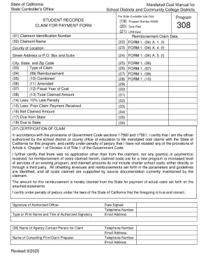 Fillable Online sco ca Program 308 Claiming Instructions and Forms Fax ...