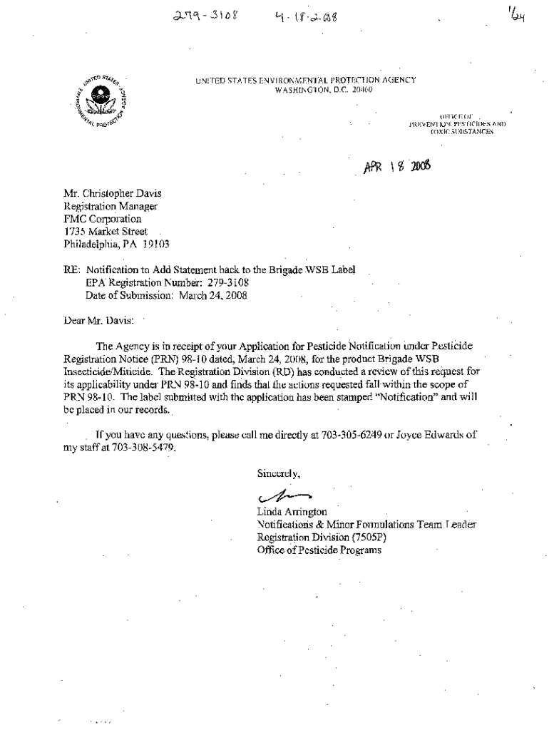 Fillable Online U.S. EPA, Pesticide Product Label, BRIGADE WSB ...