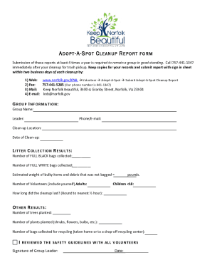 Fillable Online ADOPT-A-SPOT CLEANUP REPORT FORM Fax Email Print ...