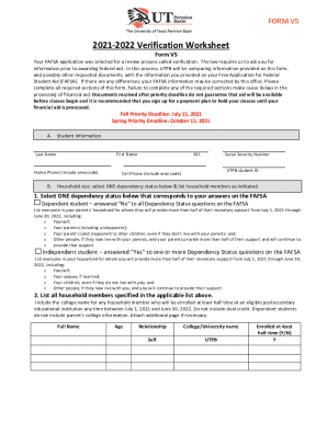 Fillable Online 2021 2022 Verification Worksheet Dependent Student V5 ...