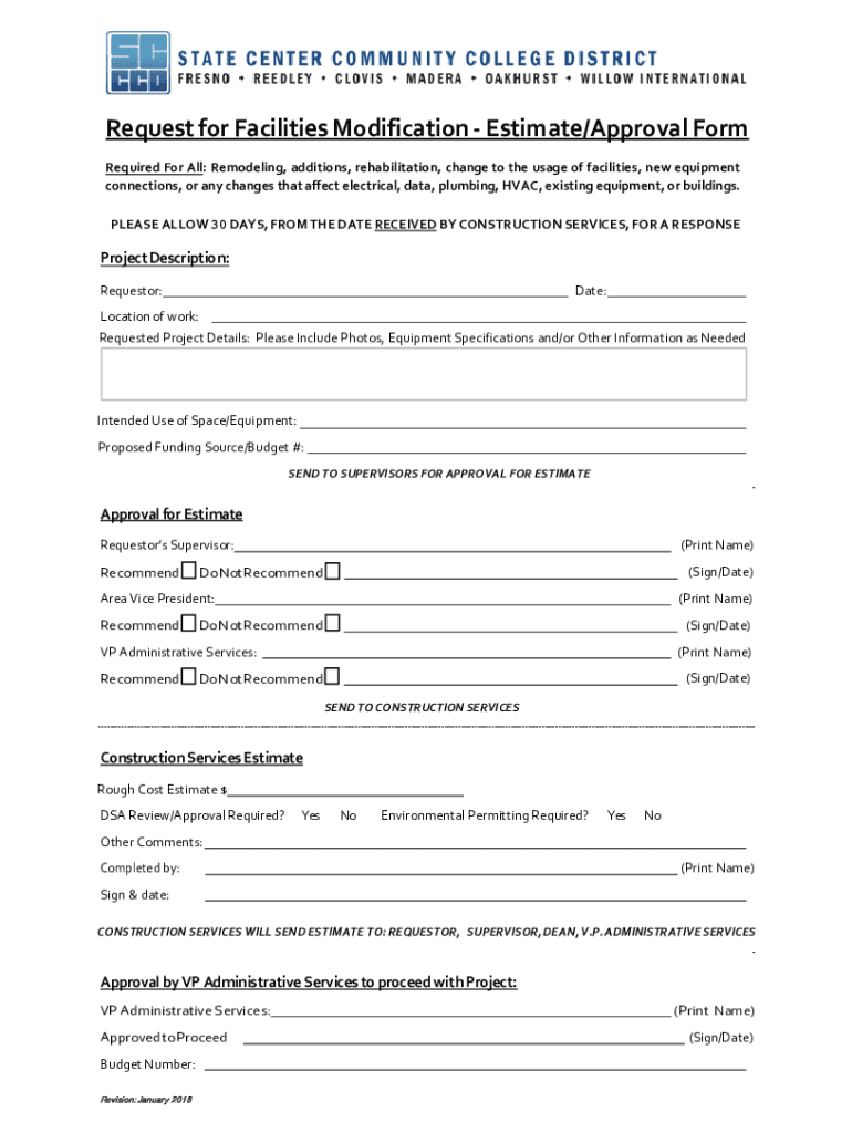 Fillable Online Request for Facilities Modification - Estimate/Approval ...