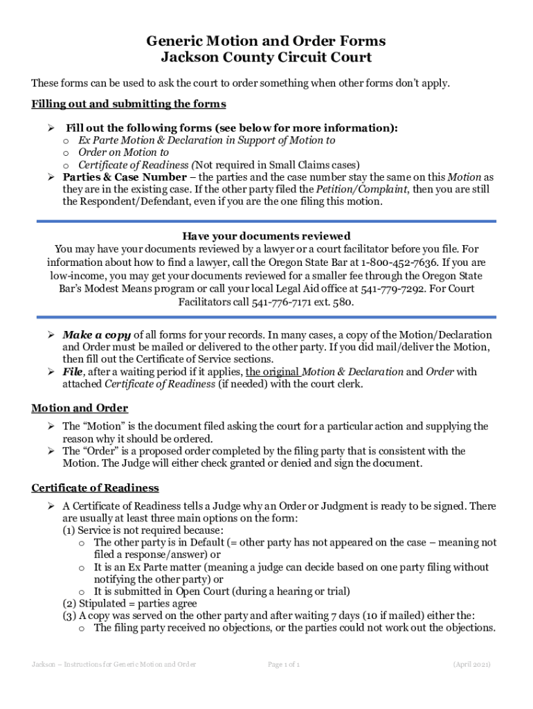 Fillable Online Generic Motion and Order Forms Jackson County Circuit ...
