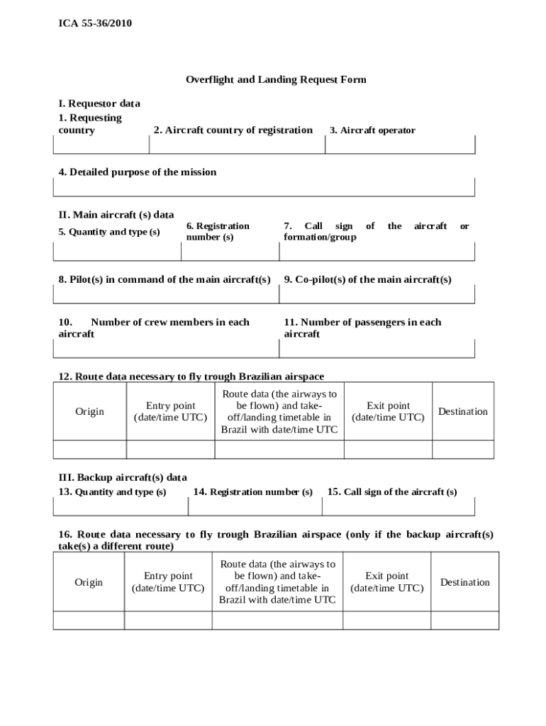 Overflight and Landing Request Doc Template | pdfFiller