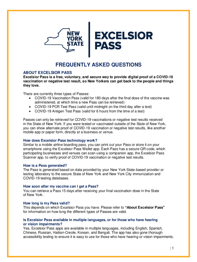 Fillable Online Excelsior Pass and Excelsior Pass Plus Frequently Asked ... Fax Email Print ...