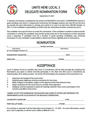 Fillable Online Delegate Nomination Form 2021 Fax Email Print - pdfFiller