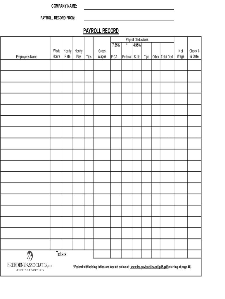 Fillable Online Payroll Record Form with Tips - Marci's File.xls Fax ...