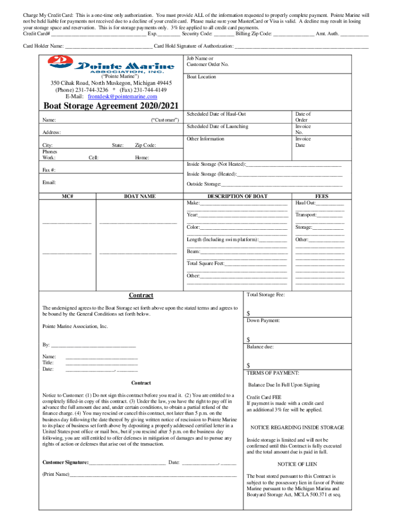 Fillable Online E-Mail: frontdeskpointemarine.com Boat Storage ...