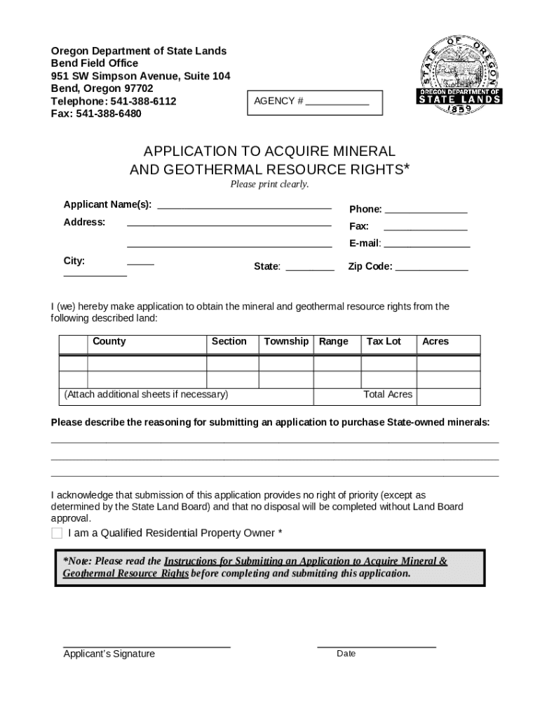 Mineral and Geothermal Resource Rights Application Doc Template | pdfFiller