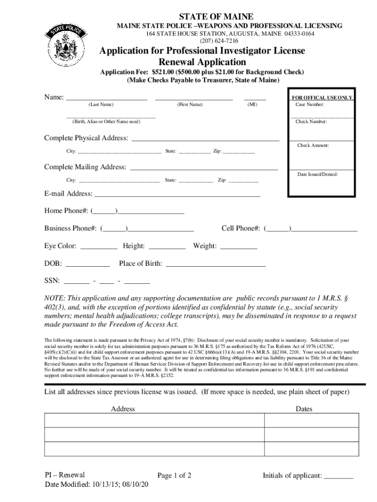 Fillable Online Application for Professional Investigator License ...