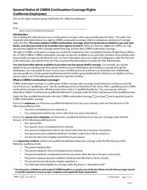 Fillable Online notice cobra rights Doc TemplatepdfFiller Fax Email Print