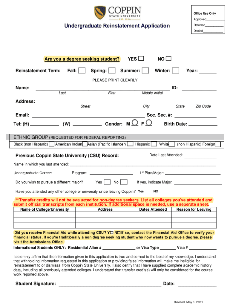 Fillable Online STUDENT HEALTH INSURANCE REINSTATEMENT FORM Fax Email ...