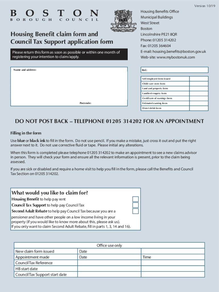 Fillable Online Housing Benefit claim form and Council Tax Support ...