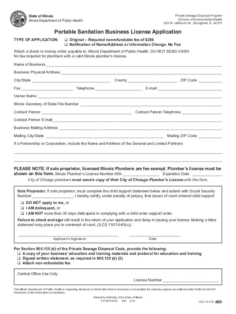 Fillable Online Application for Portable Sanitation Business License ...