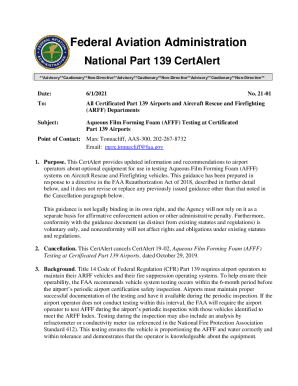 Fillable Online FAA Part 139 CertAlert 21-01: Aqueous Film Forming Foam ...