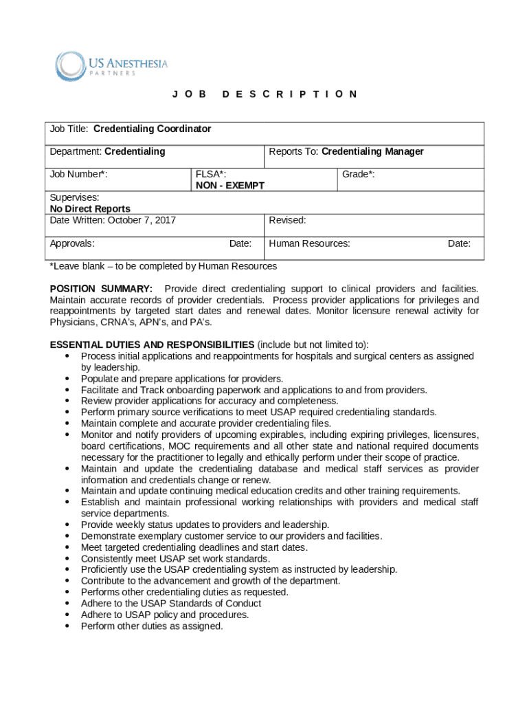 Credentialing Supervisor Job Description. Job Description Doc Template ...