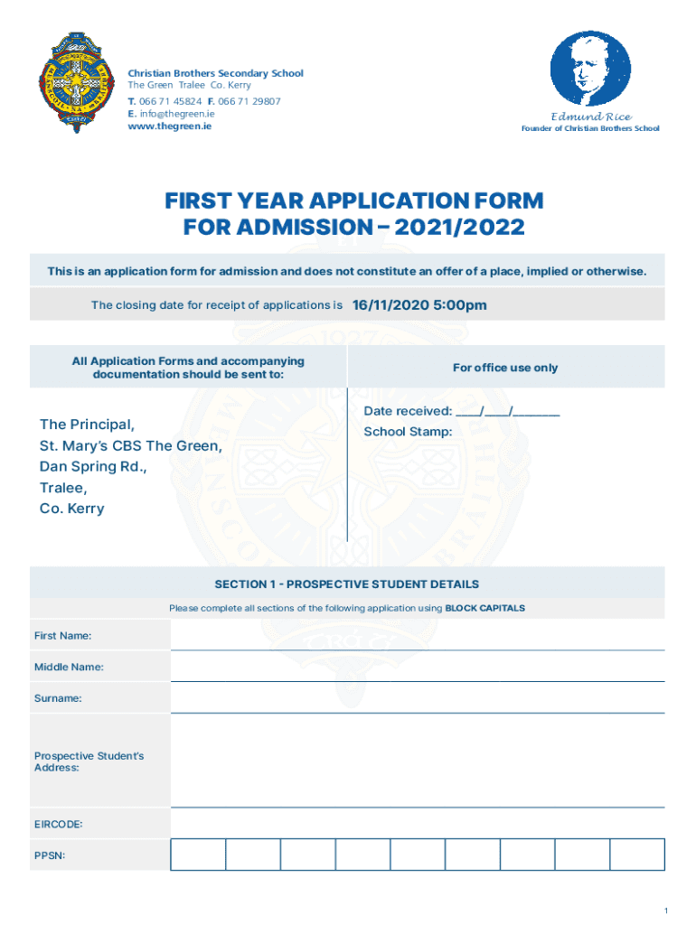 Fillable Online FIRST YEAR APPLICATION FORM FOR ... - The Green CBS ...