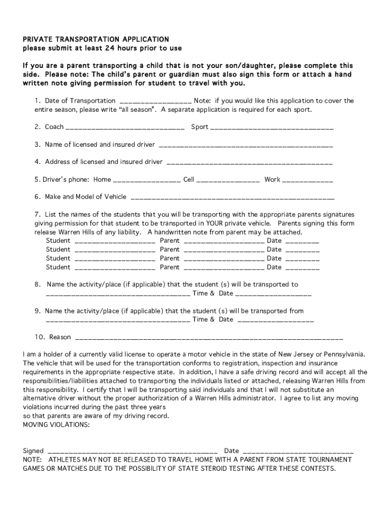 Fillable Online PRIVATE TRANSPORTATION APPLICATION Fax Email Print ...