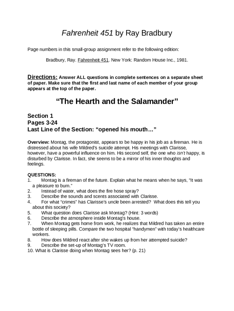 fahrenheit 451 summary pg 80 120 Doc Template | pdfFiller