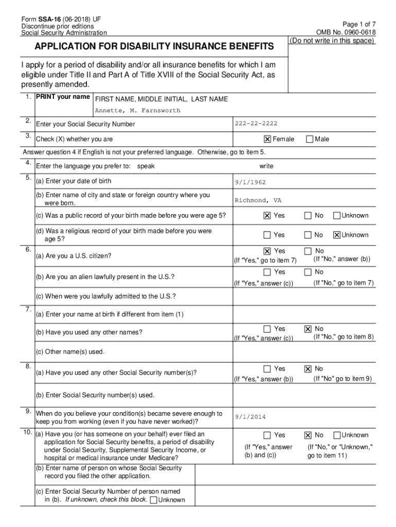 Fillable Online Fillable Online Form SSA-16 (06-2018) UF Fax Email ...