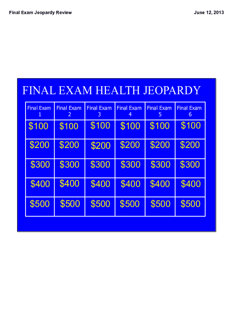Fillable Online Final Exam Jeopardy! Jeopardy Template Fax Email Print ...