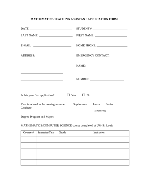 MATH 1030/1035 TEACHING ASSISTANT APPLICATION Doc Template | pdfFiller