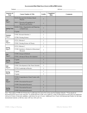 Fillable Online Recommended Full Time Plan of Study for BS to PhD ...