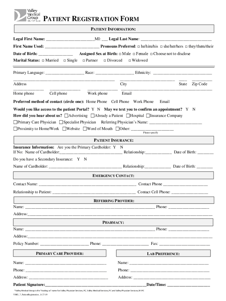 Fillable Online Patient Registration Forms PdfPrintable Template Now ...