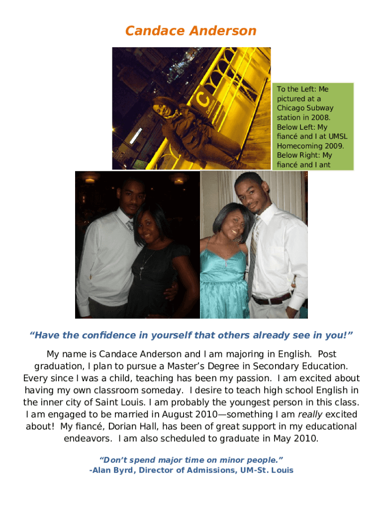 Candace Anderson To the Left: Me pictured at a Chicago Subway ... Doc ...