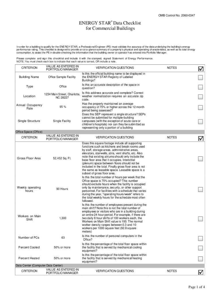 Fillable Online Fillable Online energystar ENERGY STAR Data Checklist ...