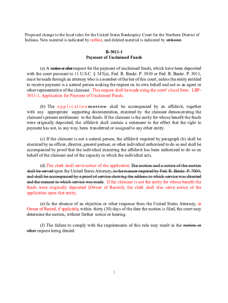 Fillable Online B-3011-1 Payment of Unclaimed Funds (a) A motion or ...