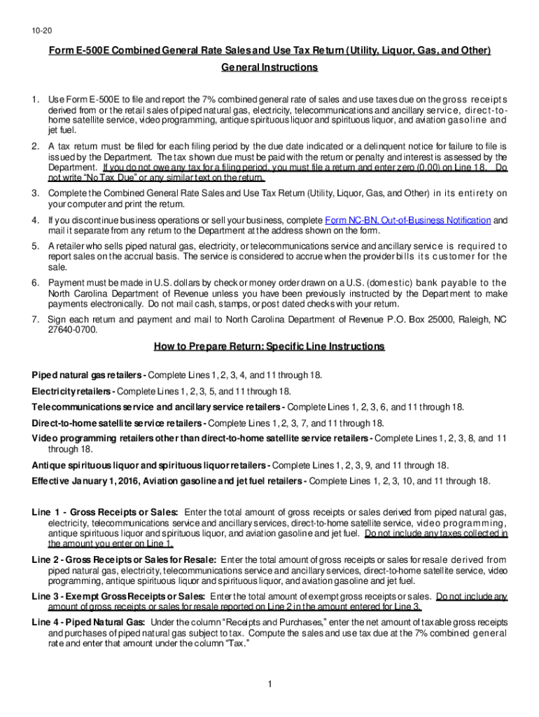 Fillable Online Form E-500E Combined General Rate Sales and Use Tax ...