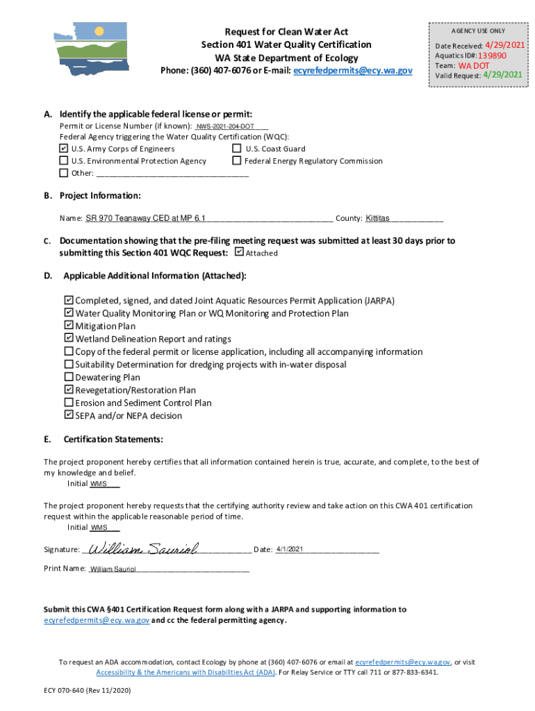 Fillable Online Clean Water Act Section 401 Certification Rule Fact ...