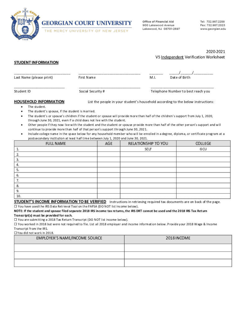 Fillable Online www.cpcc.edusitesdefaultVerification Worksheet ...