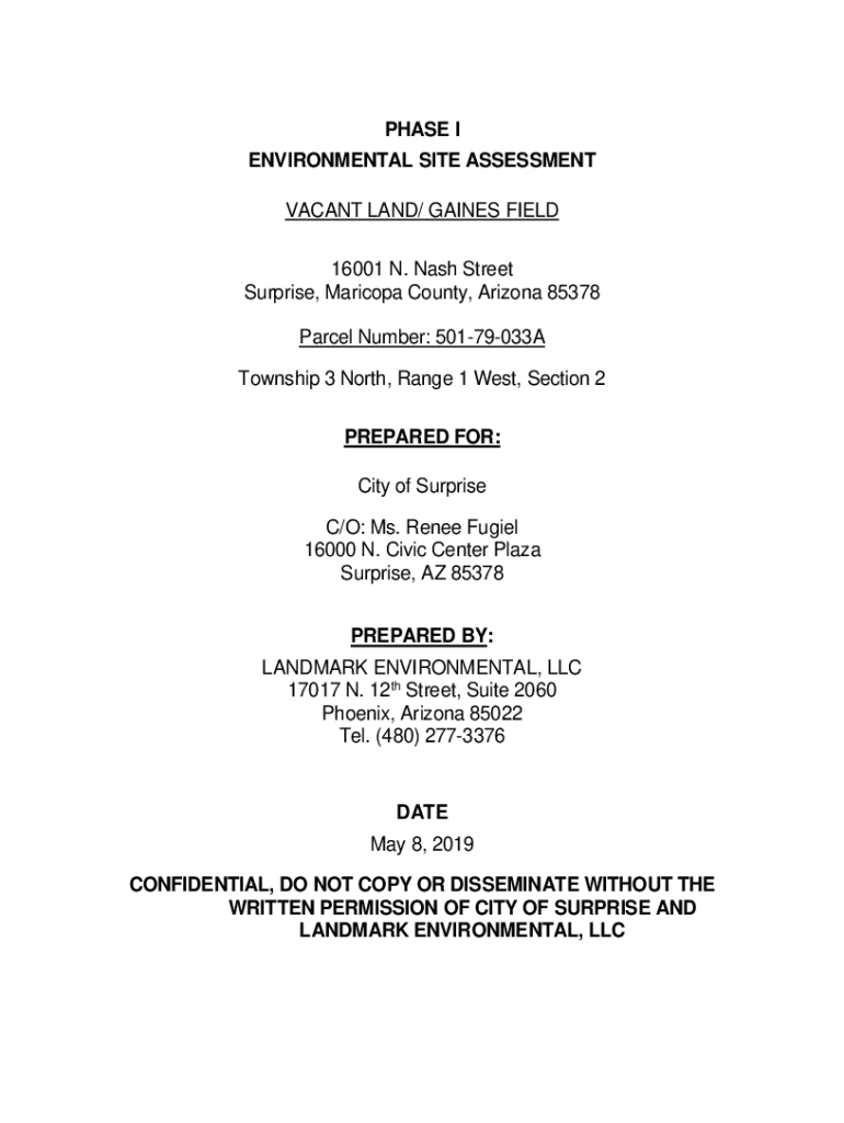 Fillable Online PHASE I ENVIRONMENTAL SITE ASSESSMENT VACANT LAND ...