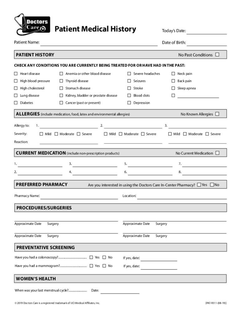 Fillable Online Paul Wexler, M.D. (New Patient Medical Form) Patient ...
