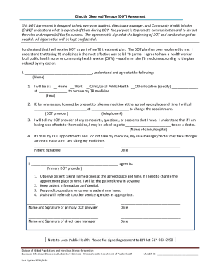 Fillable Online DIRECTLY OBSERVED THERAPY (DOT) AGREEMENT FOR ...