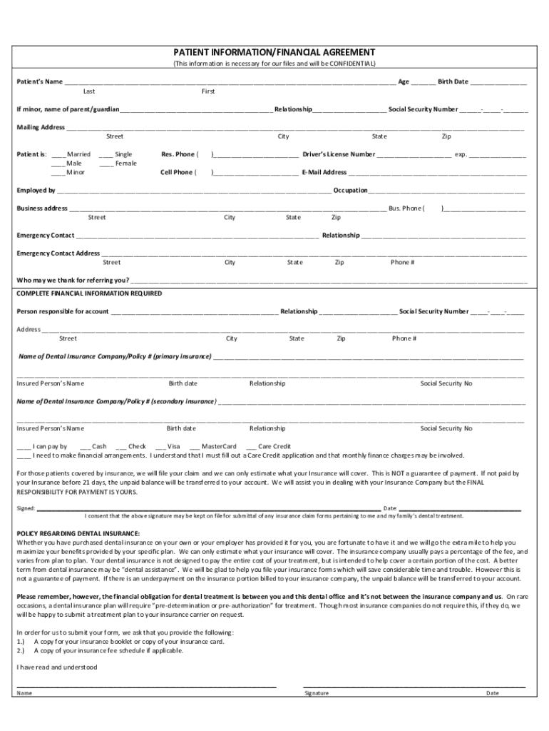 Fillable Online HOSPITAL CONSENT AND FINANCIAL AGREEMENT Fax Email ...