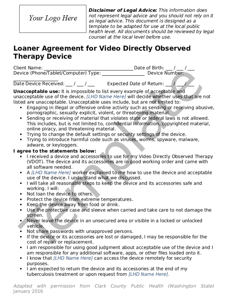 Loaner Agreement for Video Directly Observed Therapy Device - Minnesota ...