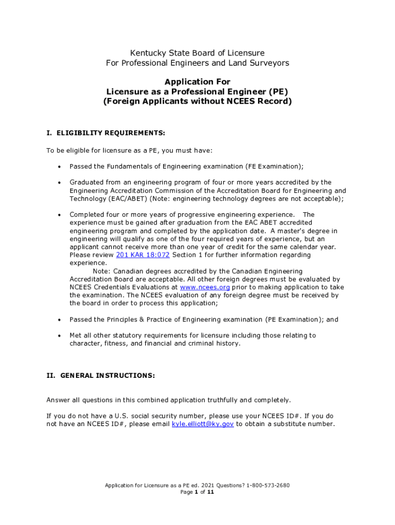 Fillable Online kyboels ky Kentucky State Board of Licensure For ...