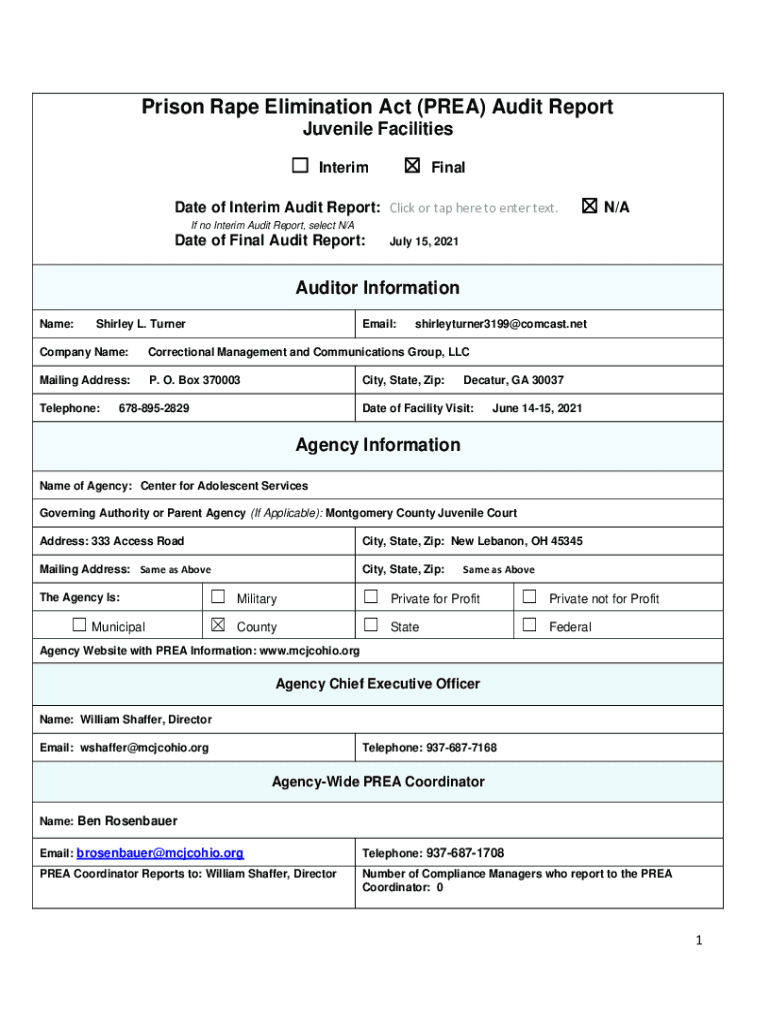 Fillable Online Prison Rape Elimination Act (PREA) Audit Report - New ...