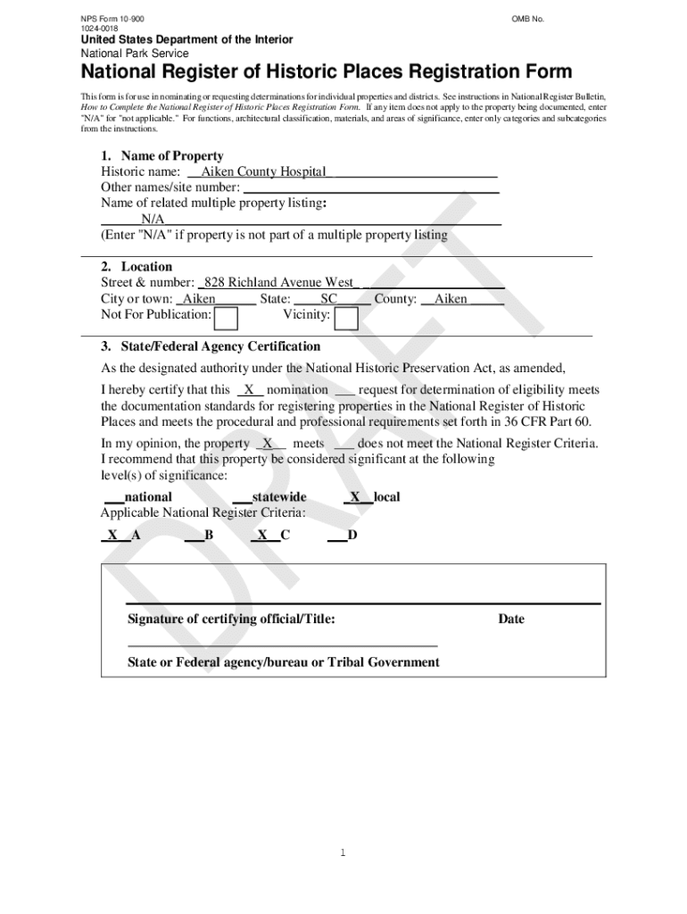 Fillable Online Fillable Online nps 10240018 NPS Form 10900 United ...