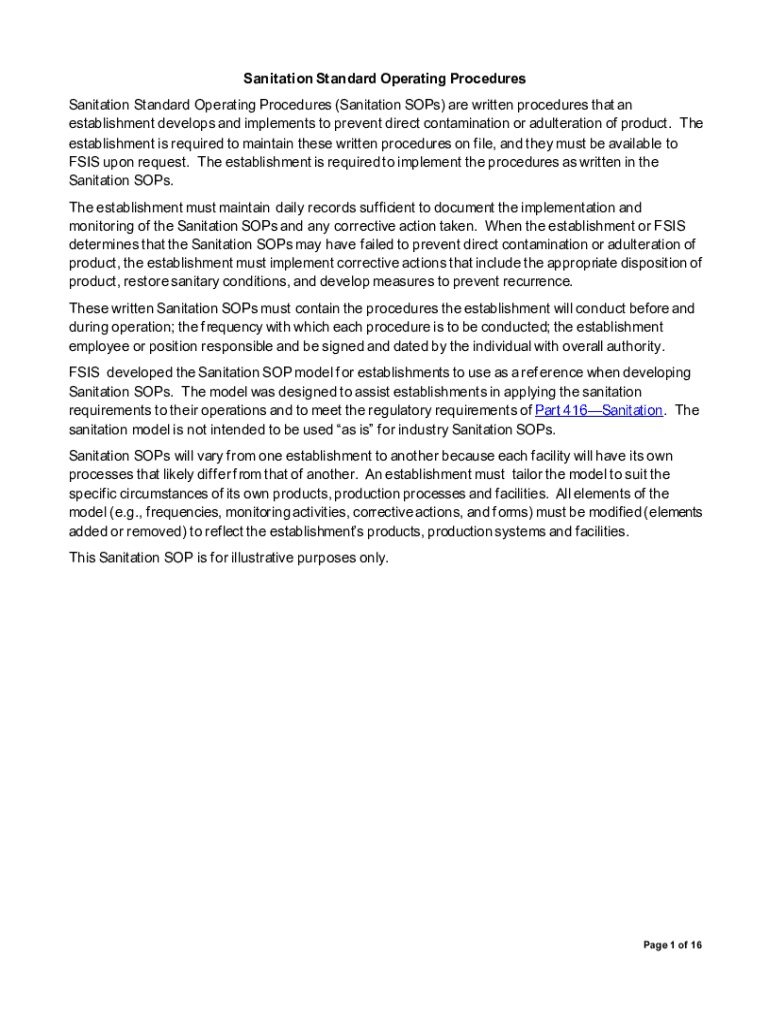 Fillable Online Writing Sanitation Standard Operating Procedures (SSOPs ...