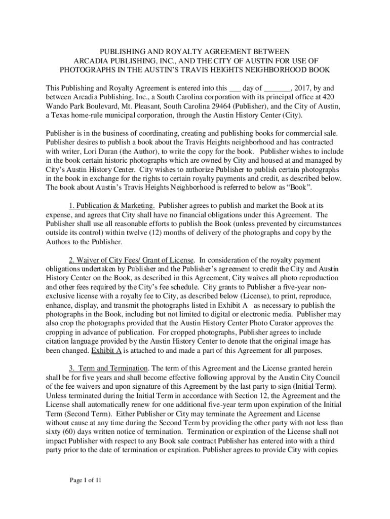 Fillable Online Fillable Online publishing and royalty agreement ...