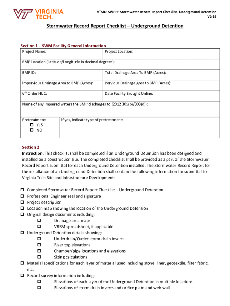 Fillable Online Stormwater Record Report ChecklistRainwater Harvesting ...